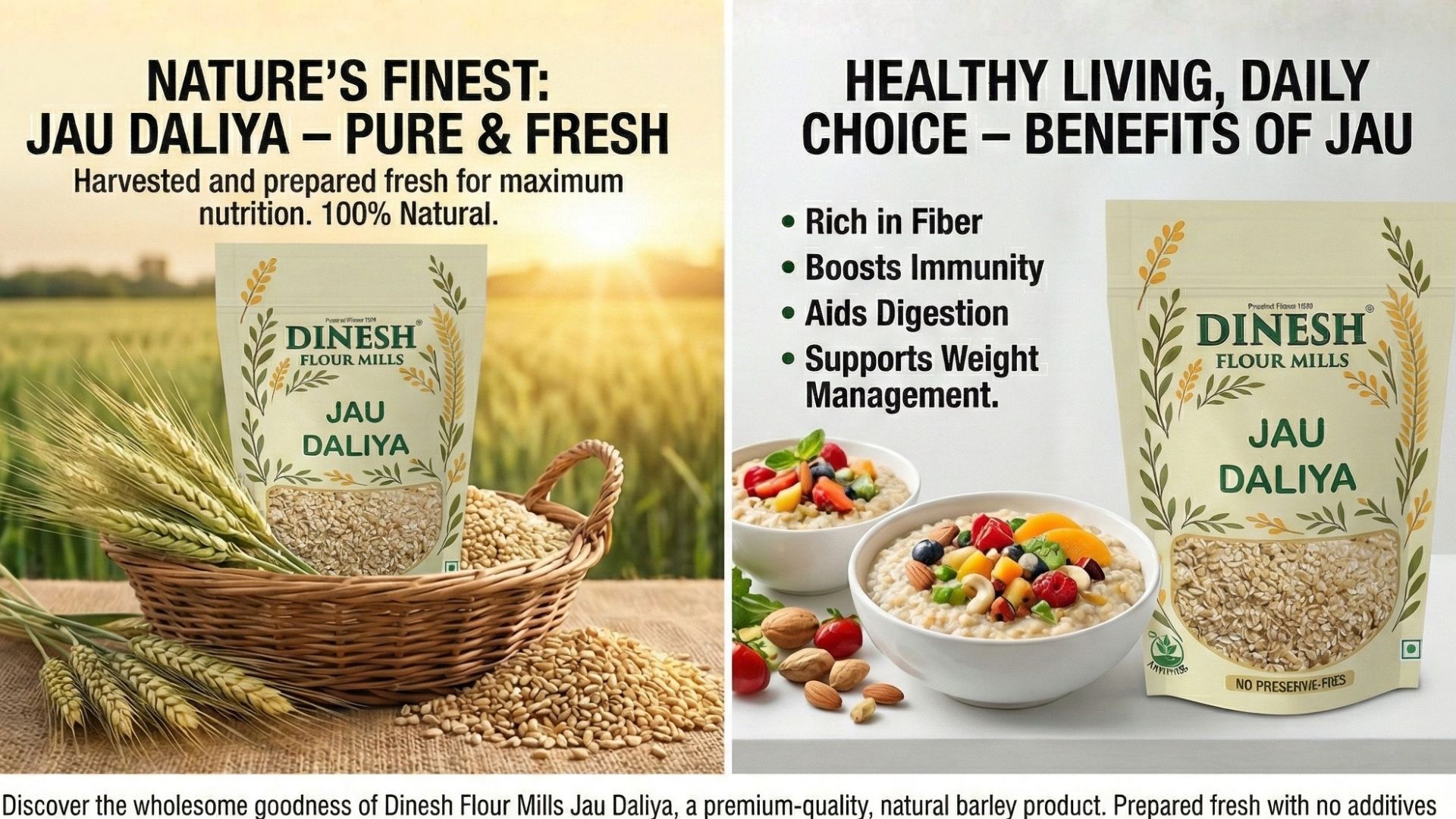 NATURE’S FINEST: JAU DALIYA – PURE & FRESH – Dinesh Flour Mills